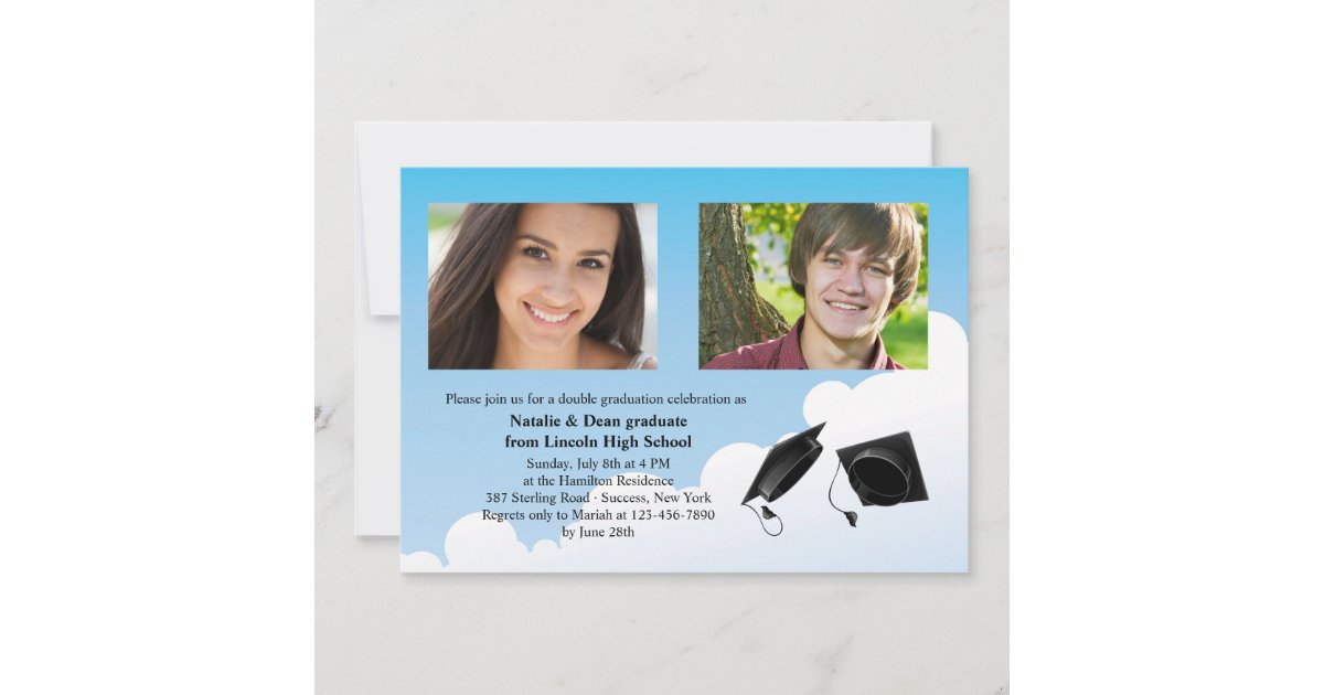 Double Graduation Hat Toss Photo Invitation | Zazzle