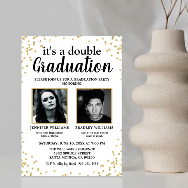 Double Graduation Two Photo Graduates Invitation | Zazzle
