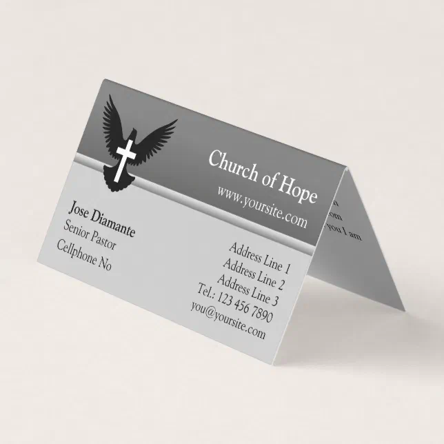 Dove with Cross Grey Folded Business Card | Zazzle