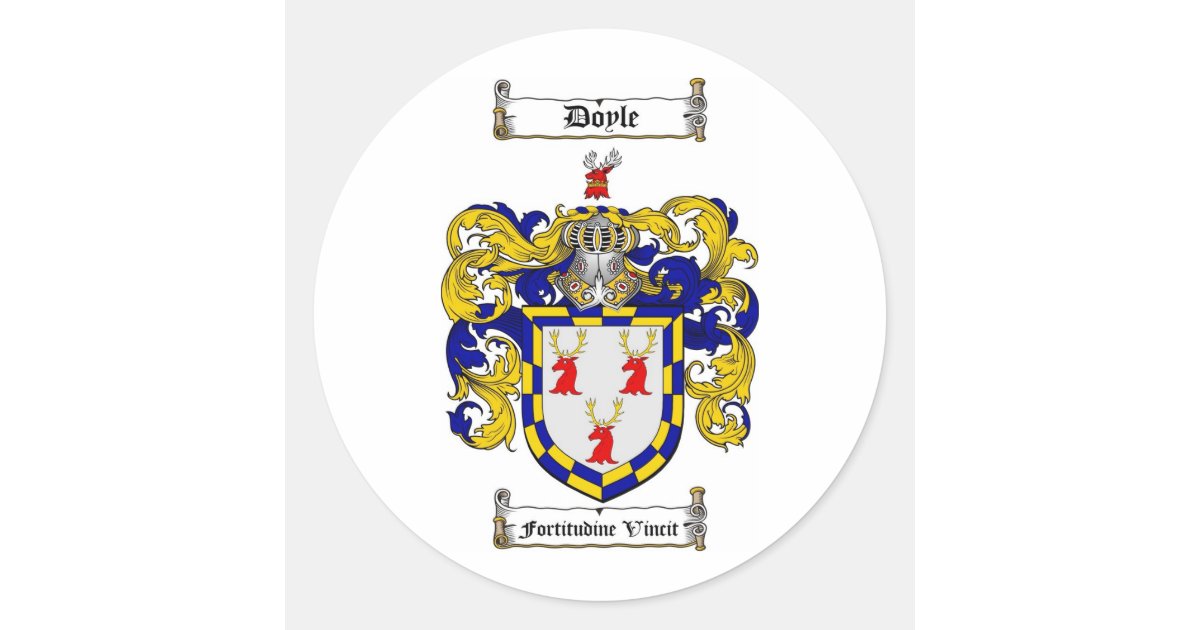 DOYLE FAMILY CREST - DOYLE COAT OF ARMS CLASSIC ROUND STICKER | Zazzle