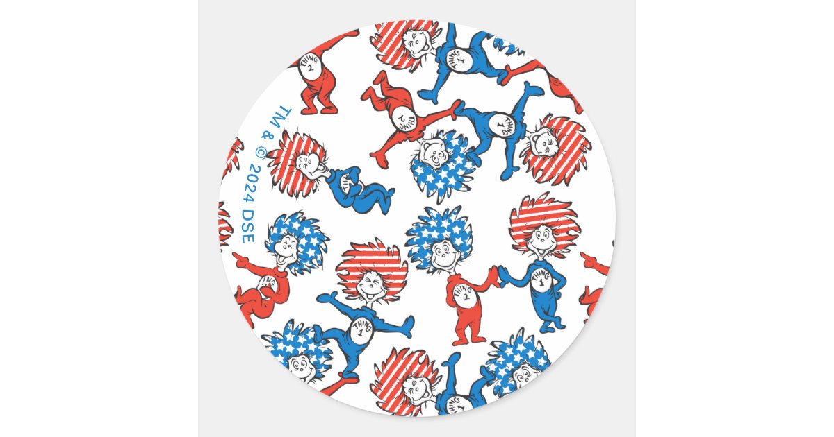 Dr. Seuss | Thing One Thing Two US Flag Pattern Classic Round Sticker ...