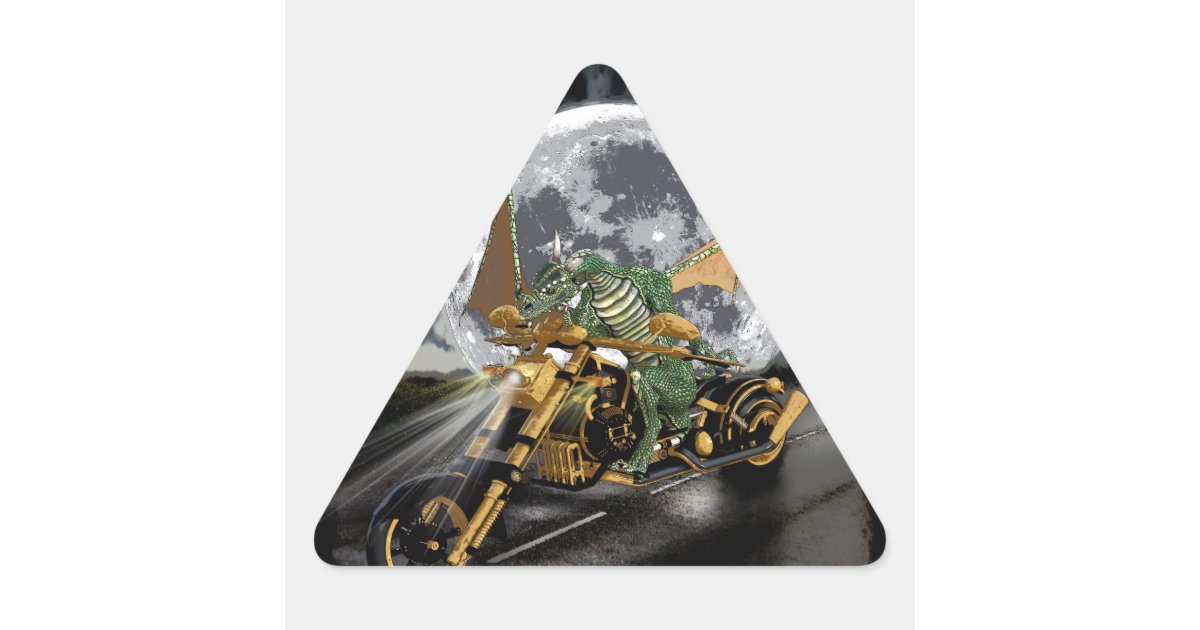 Drag-racing Dragon and Moon Fantasy Artwork Triangle Sticker | Zazzle