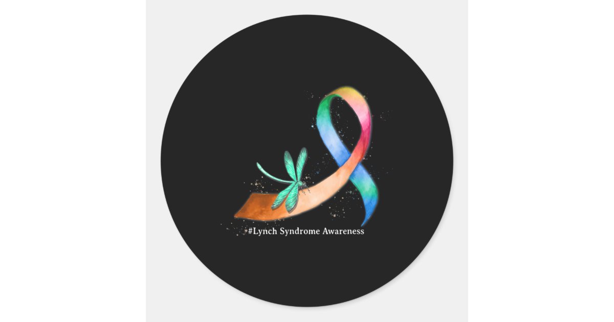 Dragonfly Ribbon Lynch Syndrome Awareness Gifts Classic Round Sticker ...