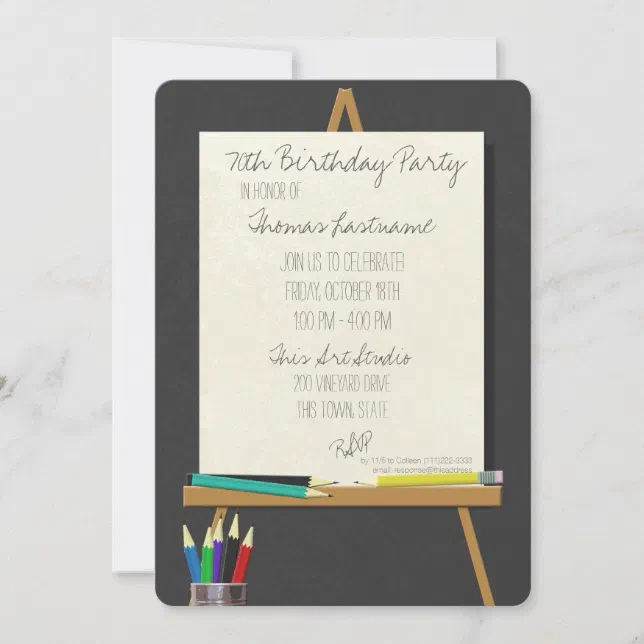 Drawing Art Easel Birthday Party Invitation | Zazzle