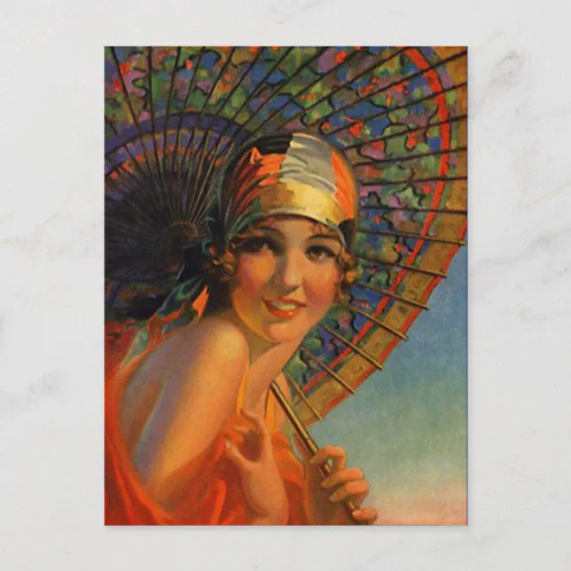 Dress tangerine Flapper Girl & Parasol Postcard | Zazzle