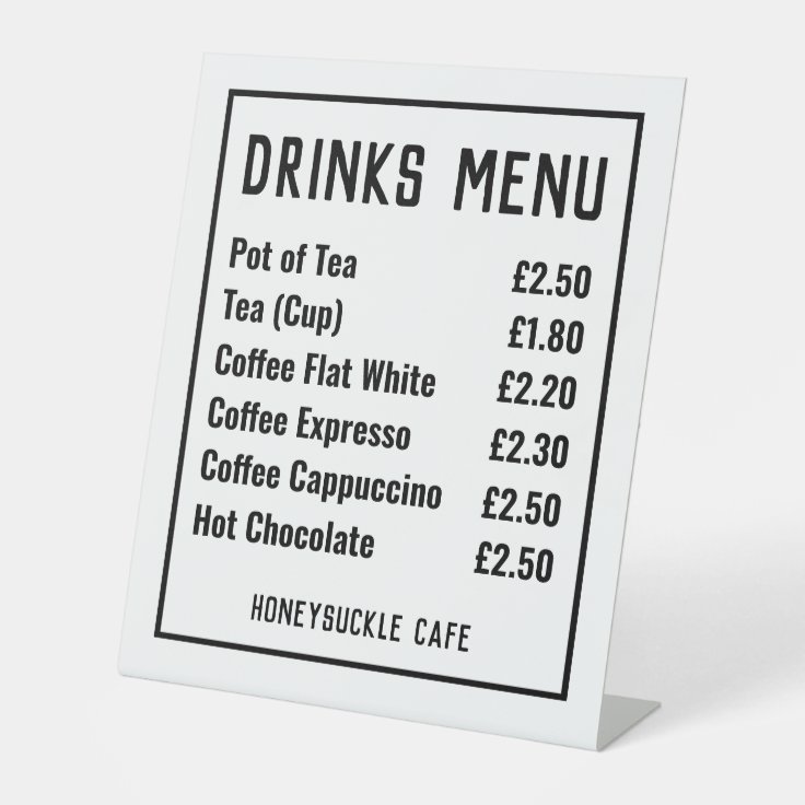 Drinks Menu Price List Pedestal Sign | Zazzle