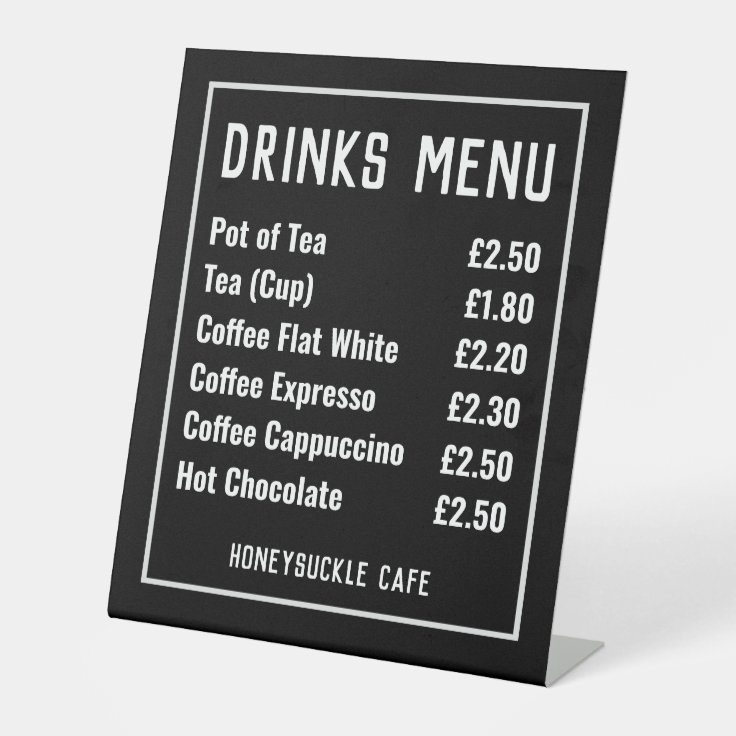 Drinks Menu Price List Pedestal Sign | Zazzle