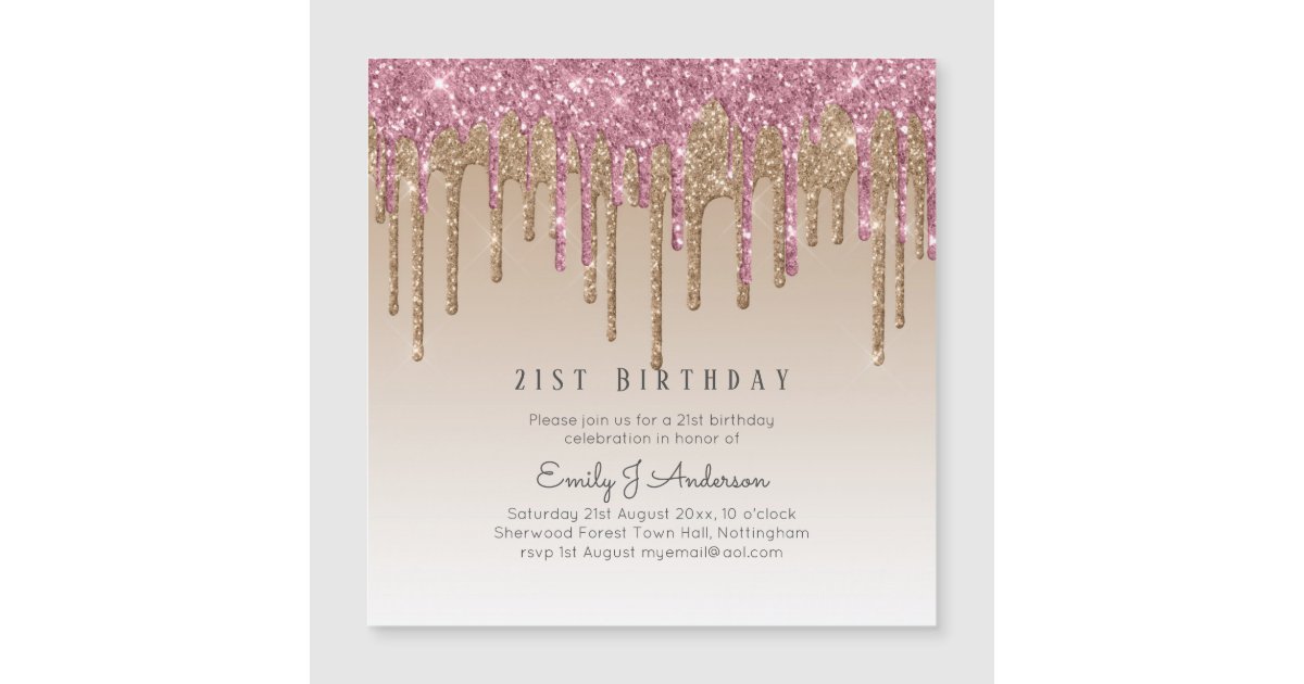 Dripping Rose Gold Glitter 21st BIRTHDAY Pink | Zazzle