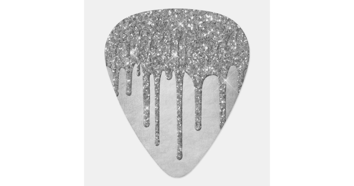 Dripping Silver Glitter | Diamond Platinum Sparkle Guitar Pick | Zazzle