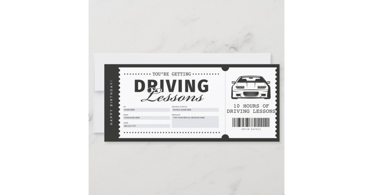 Driving Lessons Gift Ticket Voucher Certificate | Zazzle