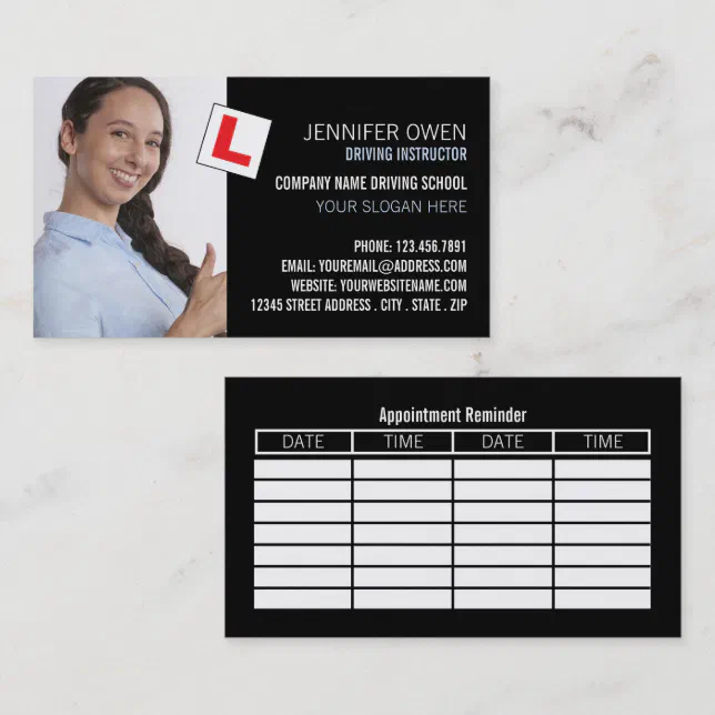 Driving School/Instructor Photo Appointment Business Card | Zazzle