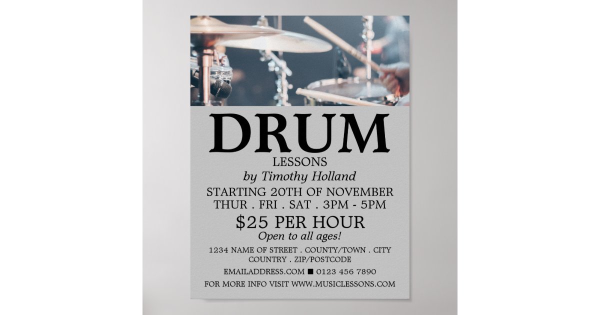 Drummer, Drum Lessons Advertising Poster | Zazzle