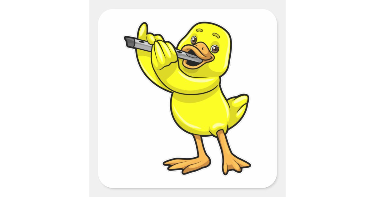 Duck at Music with Flute Square Sticker | Zazzle