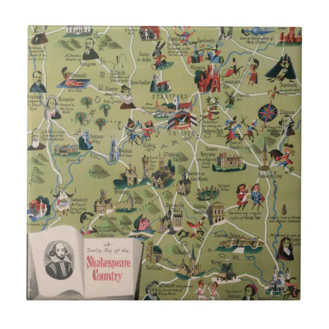 Dunlop Map of Shakespeare Country, England Tile | Zazzle