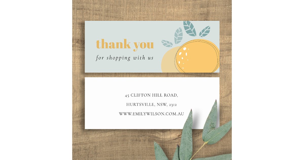 Dusky Blue Lemon Bold Fruity Thank You Shopping Mini Business Card | Zazzle