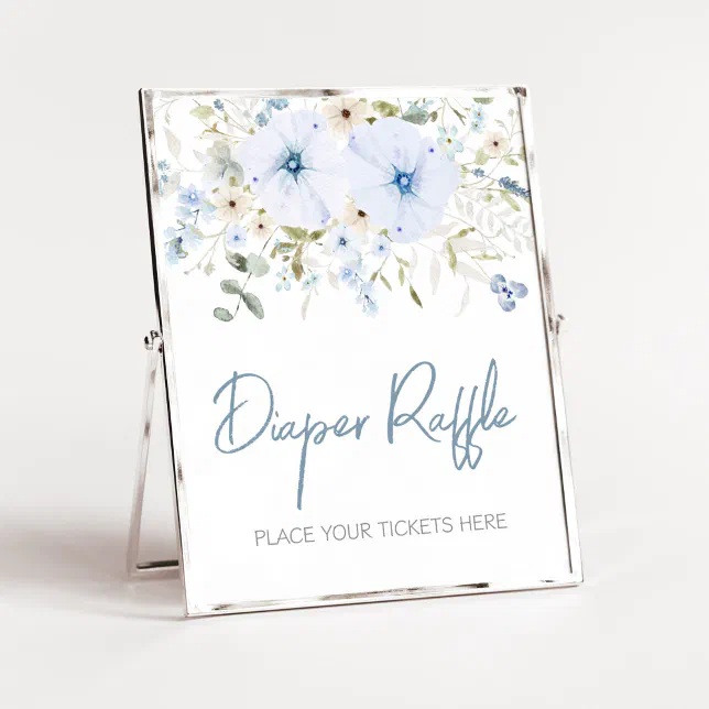 Dusty Blue Baby Bloom Baby Shower Diaper Raffle Poster | Zazzle