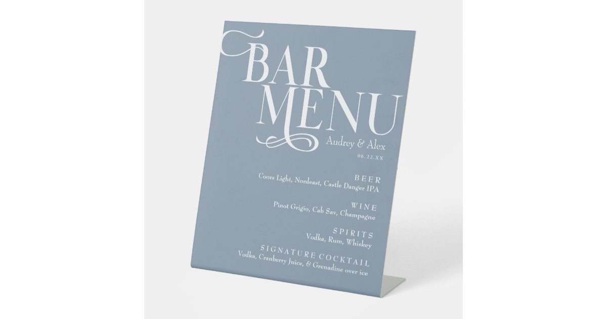Dusty Blue Bar Menu Pedestal Sign | Zazzle