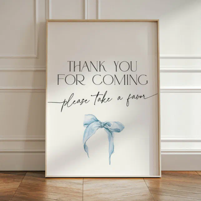 Dusty Blue Bow Thank You for Coming Pedestal Sign | Zazzle