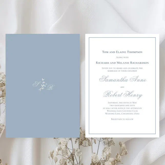 Dusty Blue Calligraphy Script Wedding Invitation | Zazzle