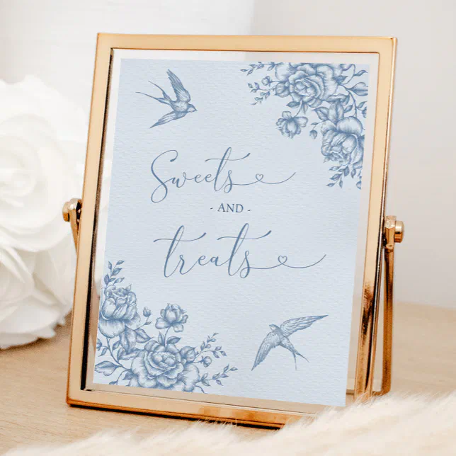 Dusty Blue Chinoiserie Baby Shower Sweets & Treats Poster | Zazzle