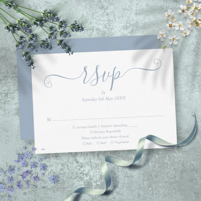 Dusty Blue Elegant Script Wedding RSVP Card | Zazzle