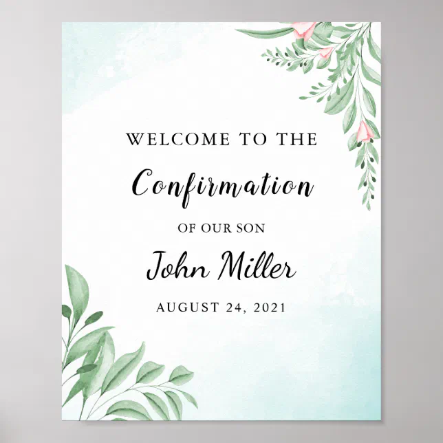 Dusty Blue Eucalyptus Confirmation Welcome Poster | Zazzle