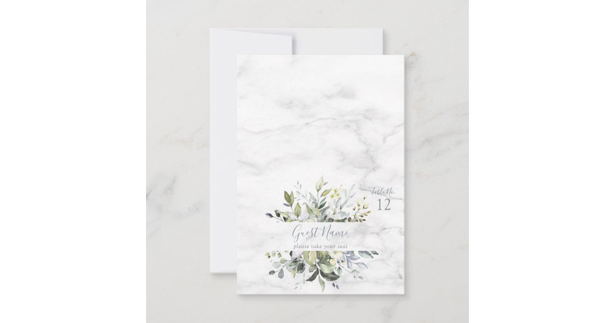 Dusty Blue Eucalyptus Greenery Marble Place Card | Zazzle