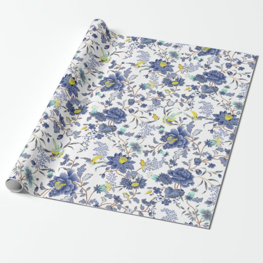 dusty blue floral pattern wrapping paper | Zazzle.co.uk