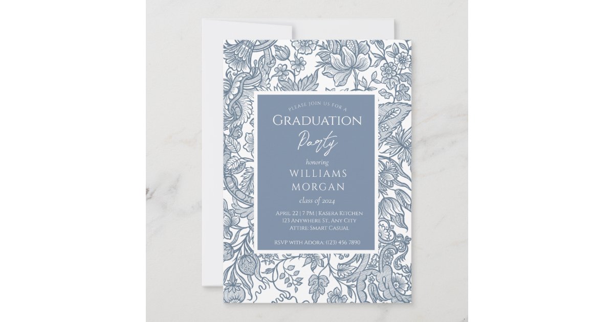 Dusty Blue Line Art Wildflowers Floral Invitation | Zazzle