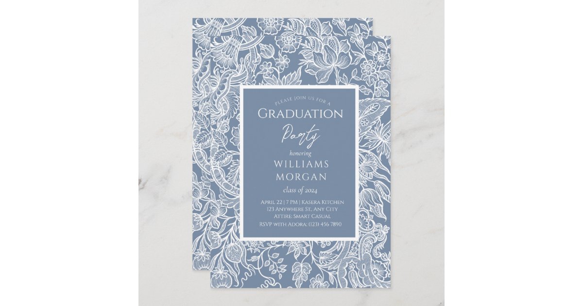 Dusty Blue Line Art Wildflowers Floral Invitation | Zazzle