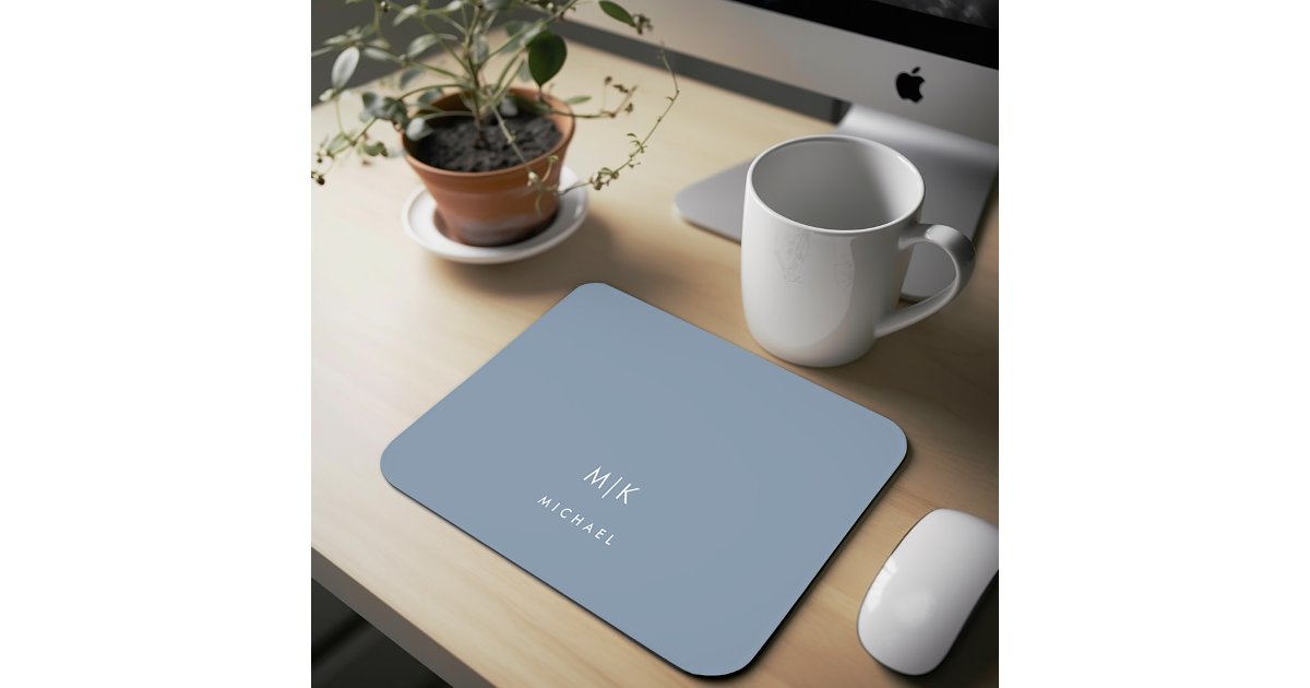 Dusty Blue | Modern Monogram Mouse Mat | Zazzle