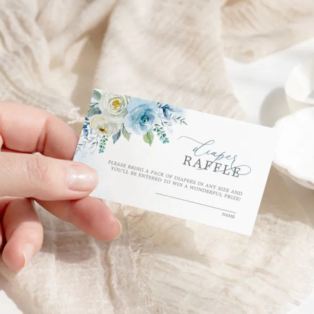 Dusty Blue Rose Flowers Diaper Raffle Ticket Enclosure Card | Zazzle