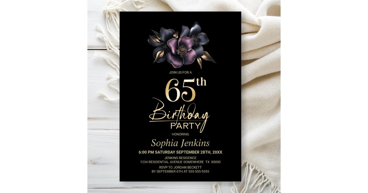 Dusty Pink and Grey Floral 65th Birthday Party Invitation | Zazzle