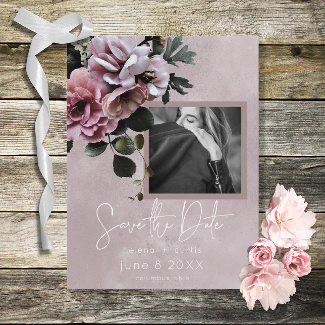 Dusty Pink Floral Modern Photo Announcement Postcard | Zazzle
