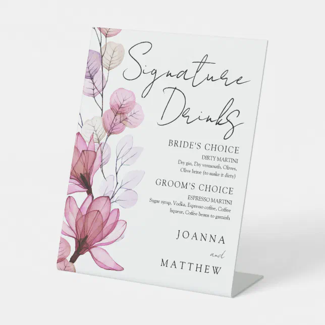 Dusty Rose Floral Wedding Signature Drinks Pedestal Sign | Zazzle