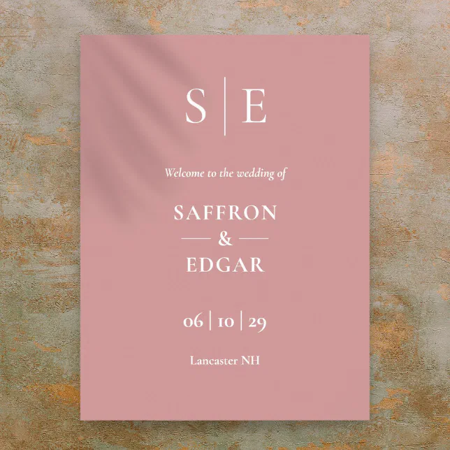 Dusty Rose Minimal Monogram Wedding Welcome Sign | Zazzle
