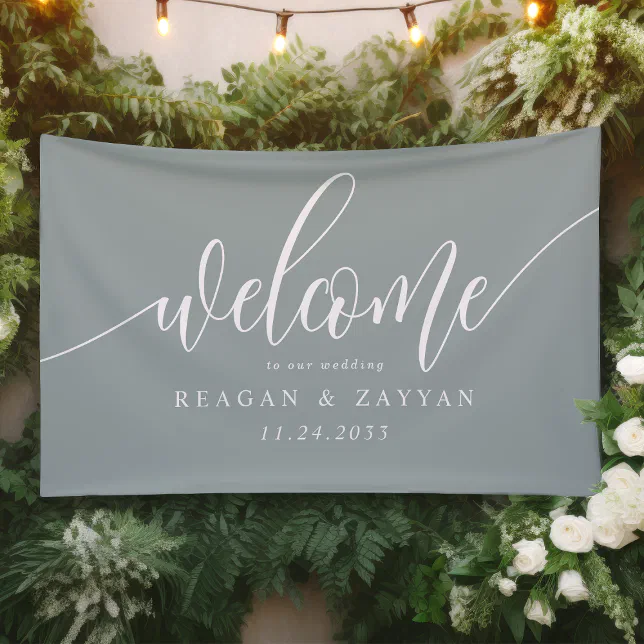 Dusty Sage Calligraphy Simple Wedding Welcome Banner | Zazzle