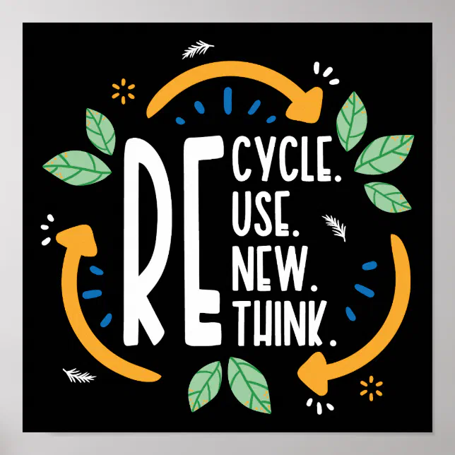 EarthDay Recycle Reuse Renew Rethink Environmental Poster | Zazzle