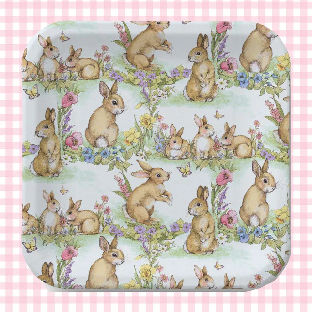 Easter Bunny Rabbits in a Spring Garden Paper Plate | Zazzle
