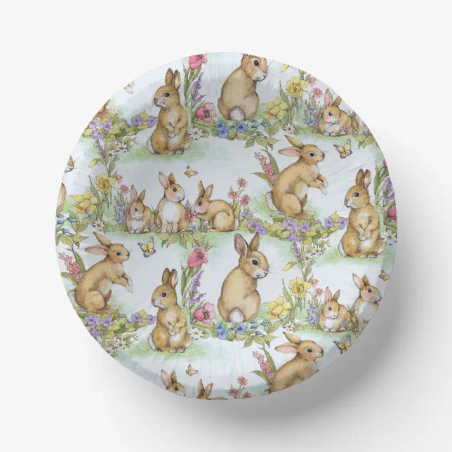 Easter Bunny Rabbits in a Spring Garden Paper Plate | Zazzle