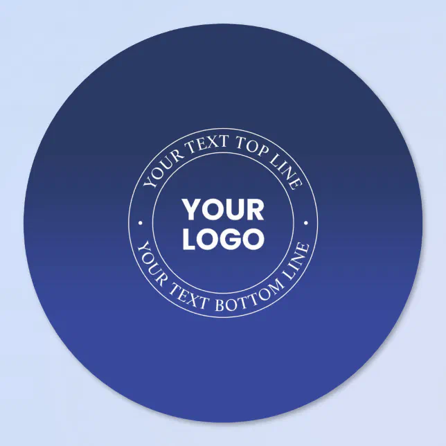 Easy Logo Replacement & Text | Dark Blue Gradient Classic Round Sticker ...