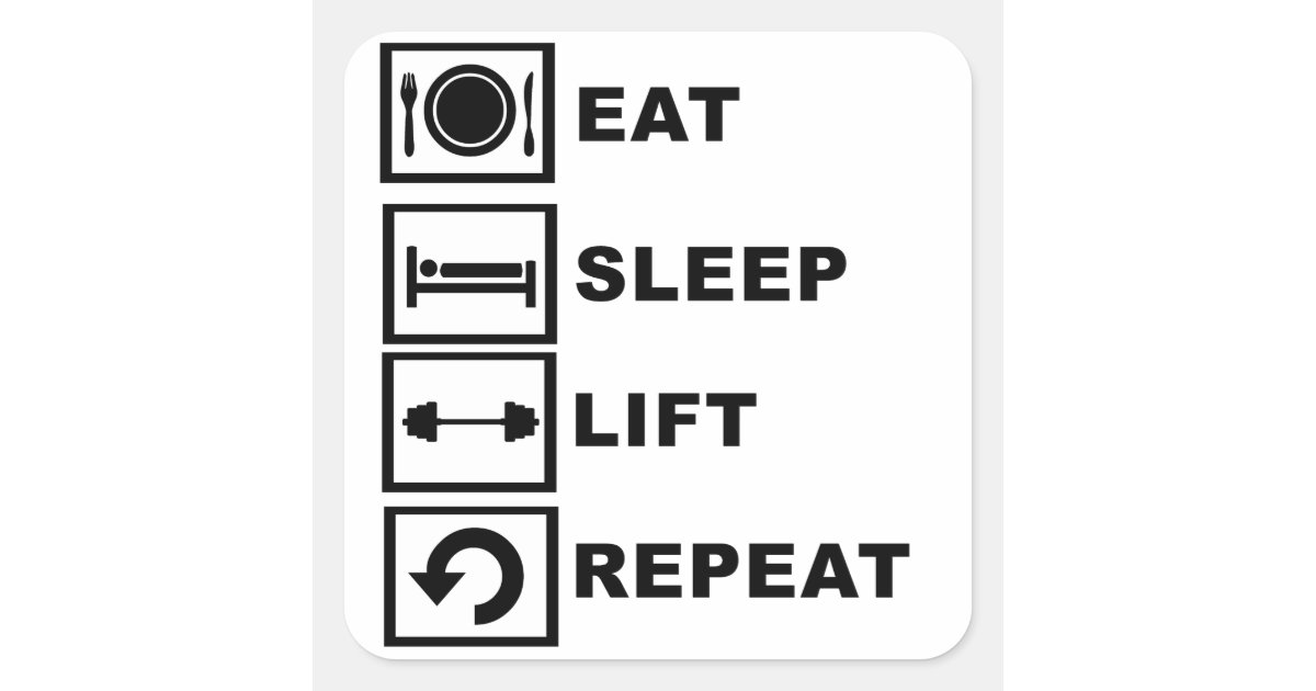 Eat, sleep, lift, repeat. square sticker | Zazzle