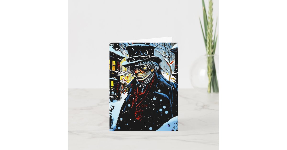 Ebenezer Scrooge Victorian Christmas Winter Scene Card | Zazzle