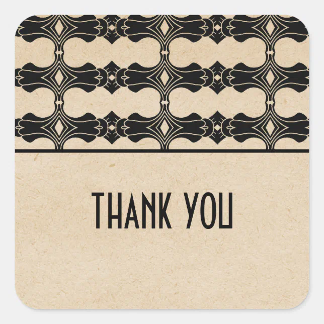 Ebony Art Deco Border Thank You Stickers | Zazzle