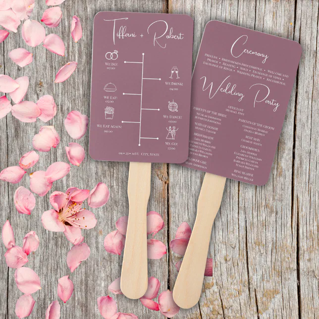 Editable Colour Dusty Pink Wedding Timeline Hand Fan | Zazzle