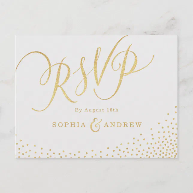 Editable glam faux gold glitter calligraphy RSVP Invitation Postcard ...