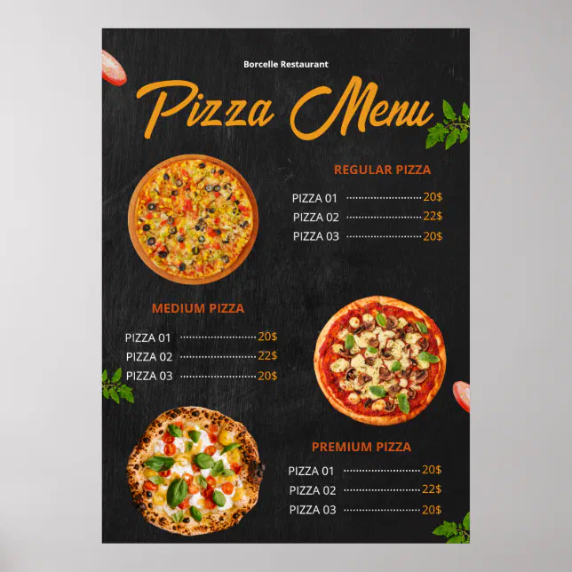 Editable Pizza Menu Pizzaria Restaurant Menu Poster | Zazzle