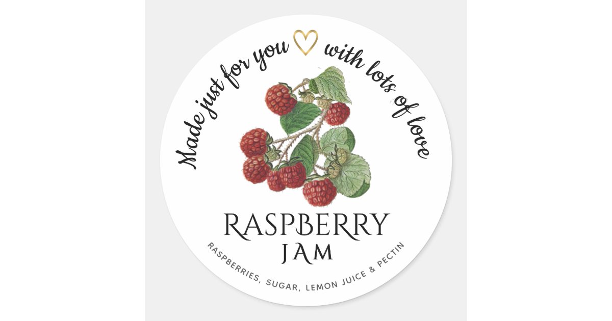 Editable Raspberry Jam Label with Gold Heart | Zazzle