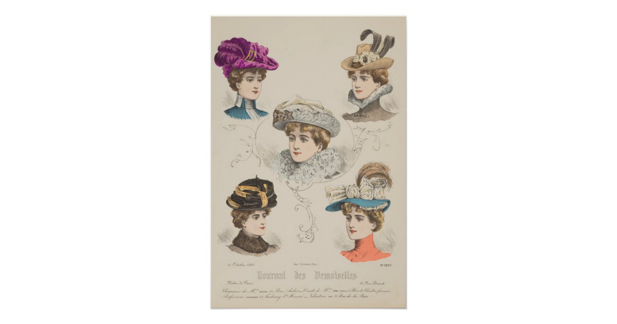 Edwardian Hat Collection Paris Fashion Vintage Ad Poster | Zazzle
