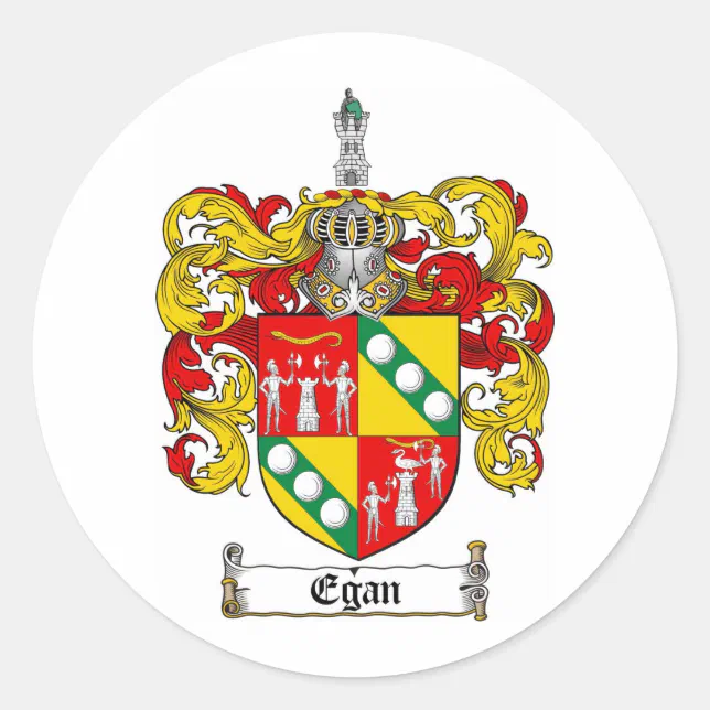 EGAN FAMILY CREST - EGAN COAT OF ARMS CLASSIC ROUND STICKER | Zazzle